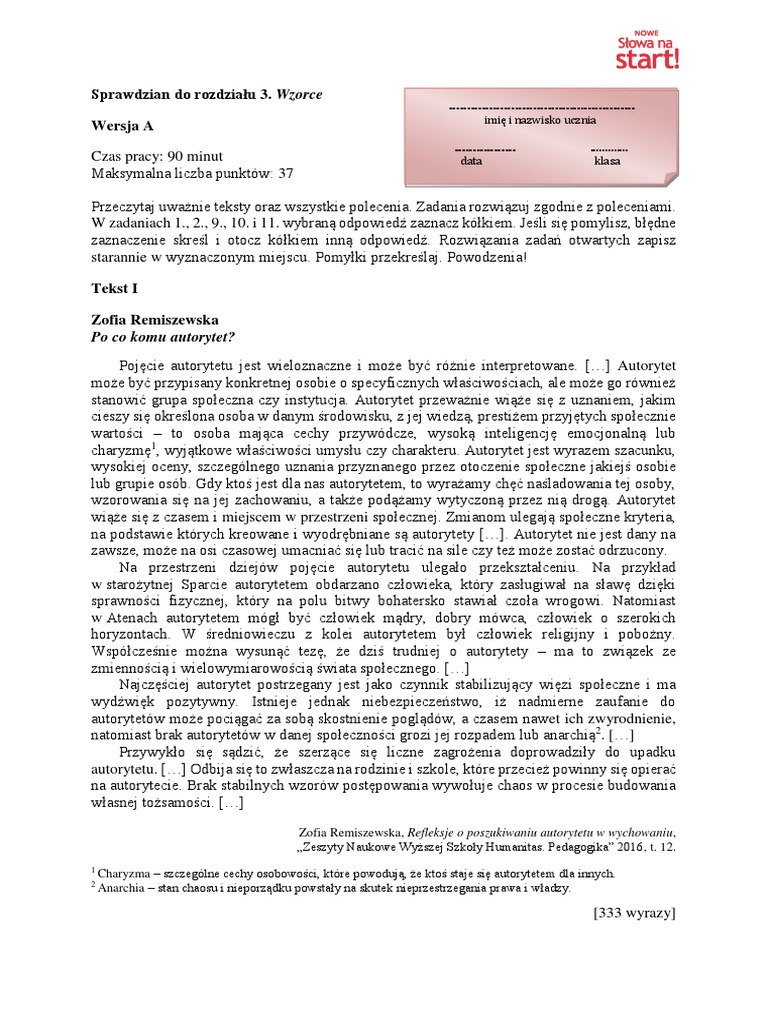 Test Podsumowujacy Do Rozdzialu 3 Wzorce Grupa A | PDF