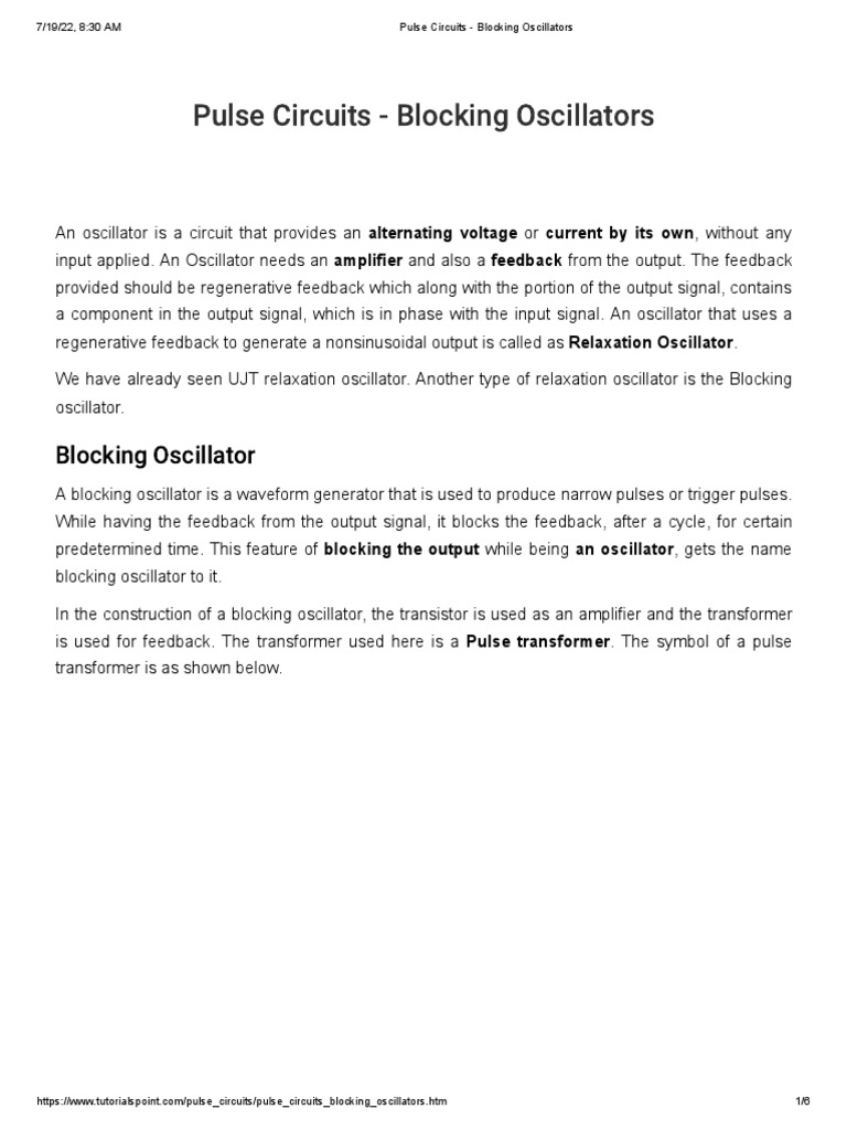 Pulse Circuits - Blocking Oscillators | PDF | Electronic Oscillator | Bipolar Junction Transistor