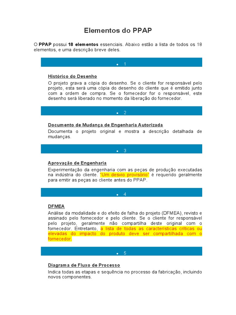 Elementos do PPAP | PDF | Engenharia | Qualidade (negócios)