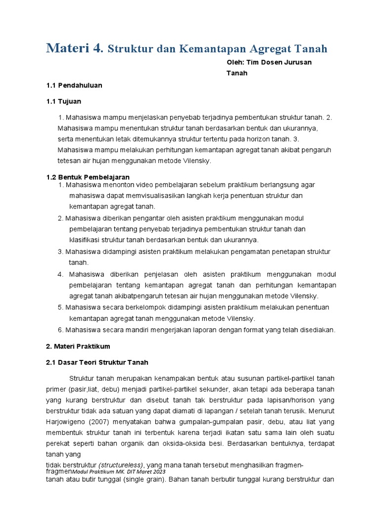 Modul 4. Struktur Dan Kemantapan Agregat Tanah | PDF