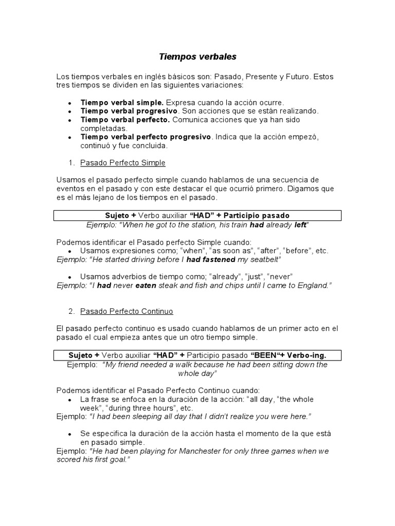Tiempos Verbales | PDF | Verbo | Relaciones sintácticas