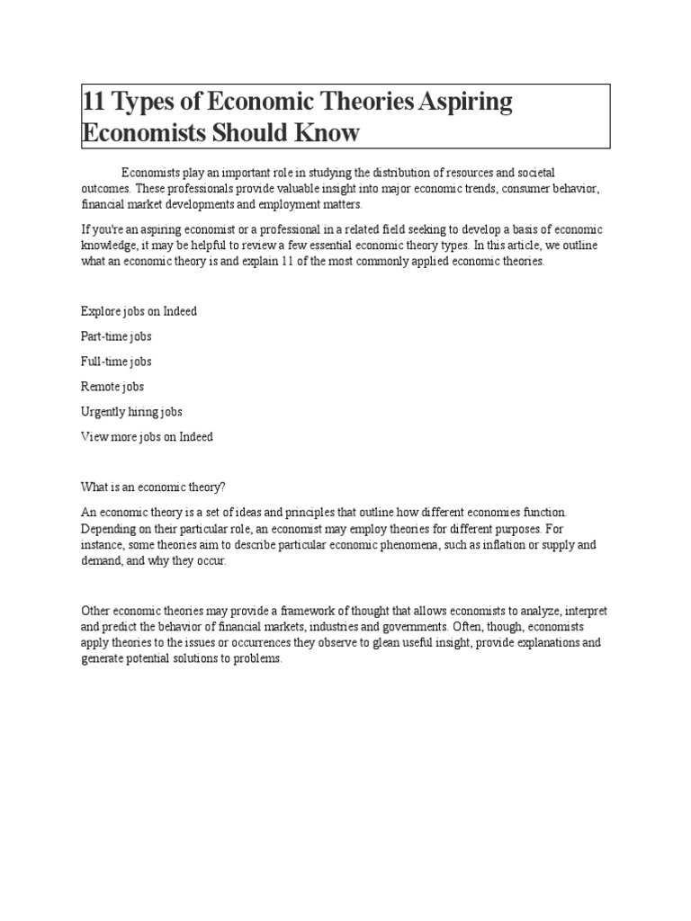 11 Types of Economic Theories Aspiring Economists Should Know | PDF ...