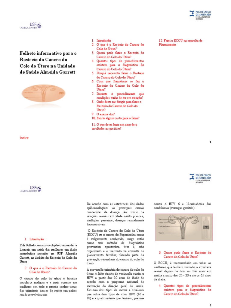 Folheto Informativo sobre o Rastreio do Cancro do Colo do Útero na ...