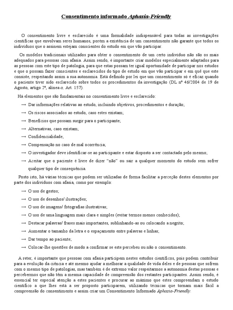 Consentimento Informado Aphasia-Friendly | PDF | Science ...
