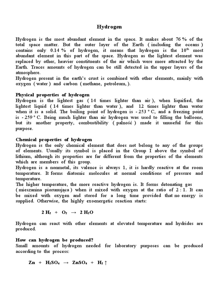 Hydrogen | Download Free PDF | Hydrogen | Chemical Elements