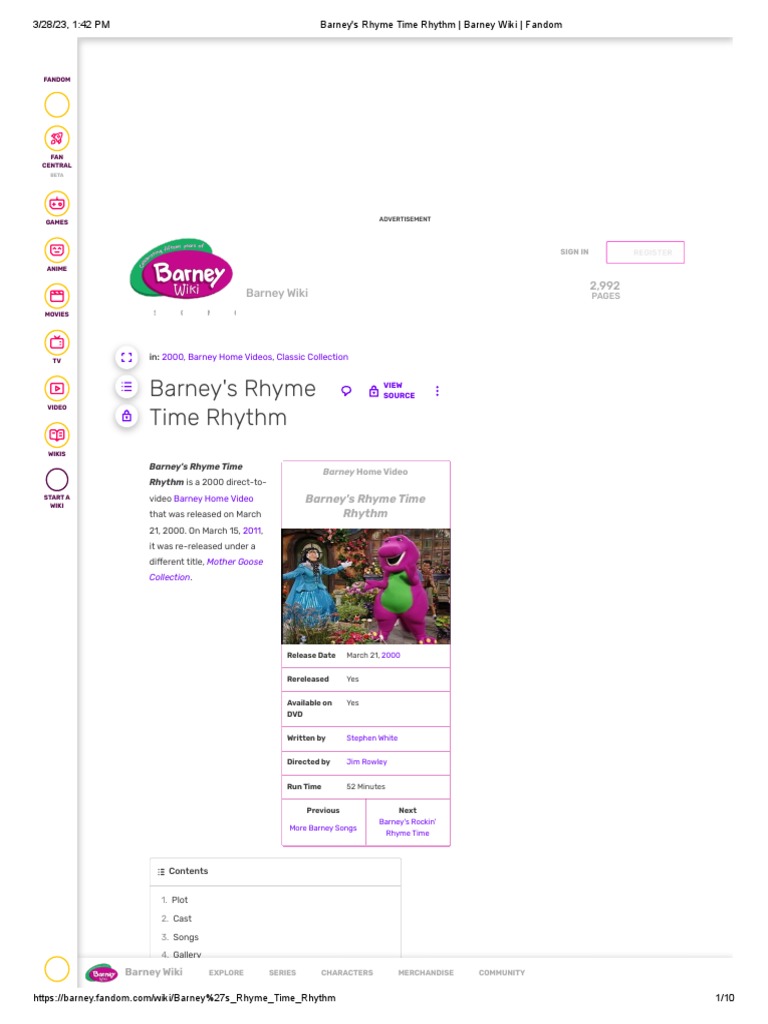 Barney's Rhyme Time Rhythm - Barney Wiki - Fandom | PDF | Fandom
