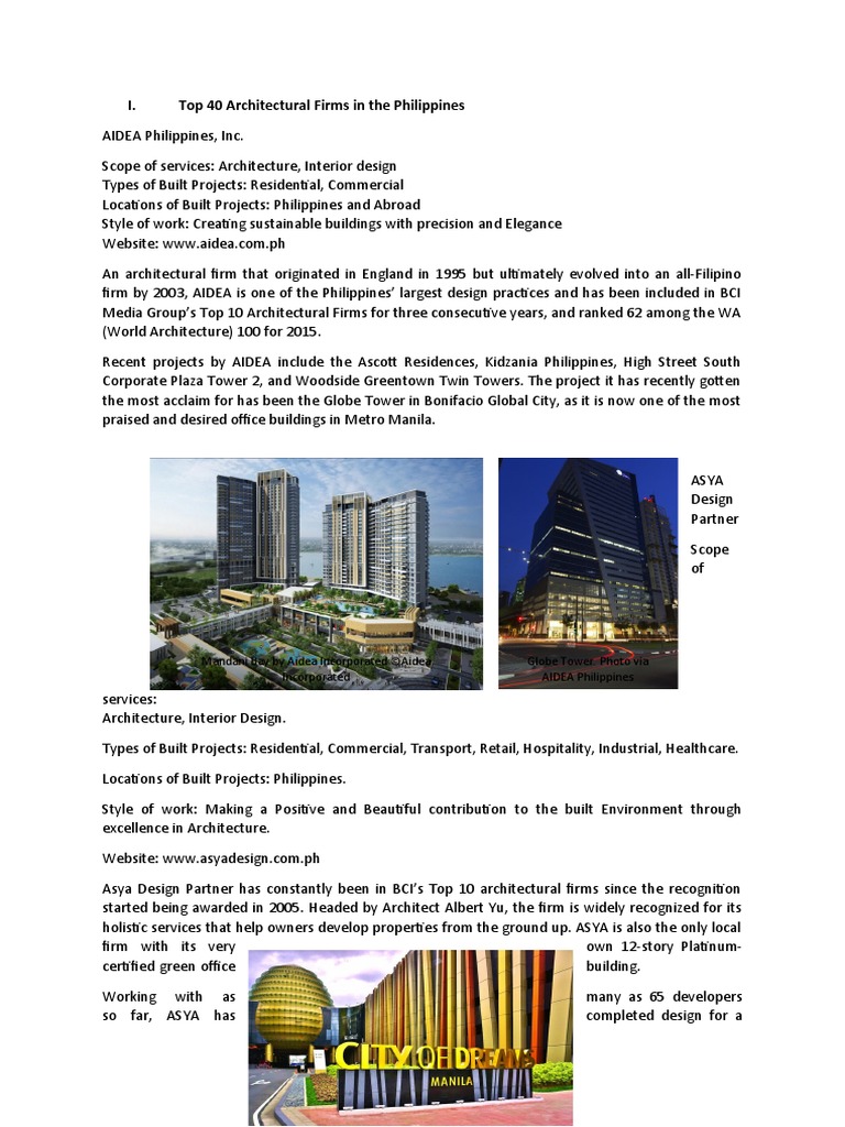 I. Top 40 Architectural Firms in The Philippines | PDF | Architect | Metro Manila