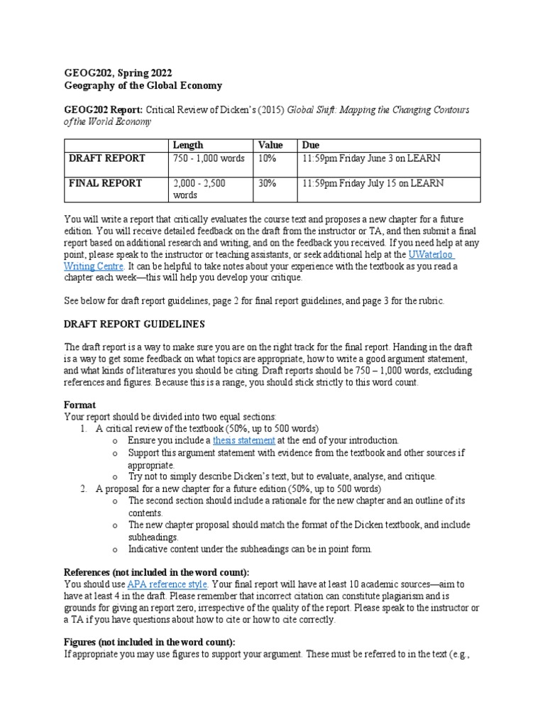 GEOG202 Report Assignment | PDF | Critical Thinking | Citation