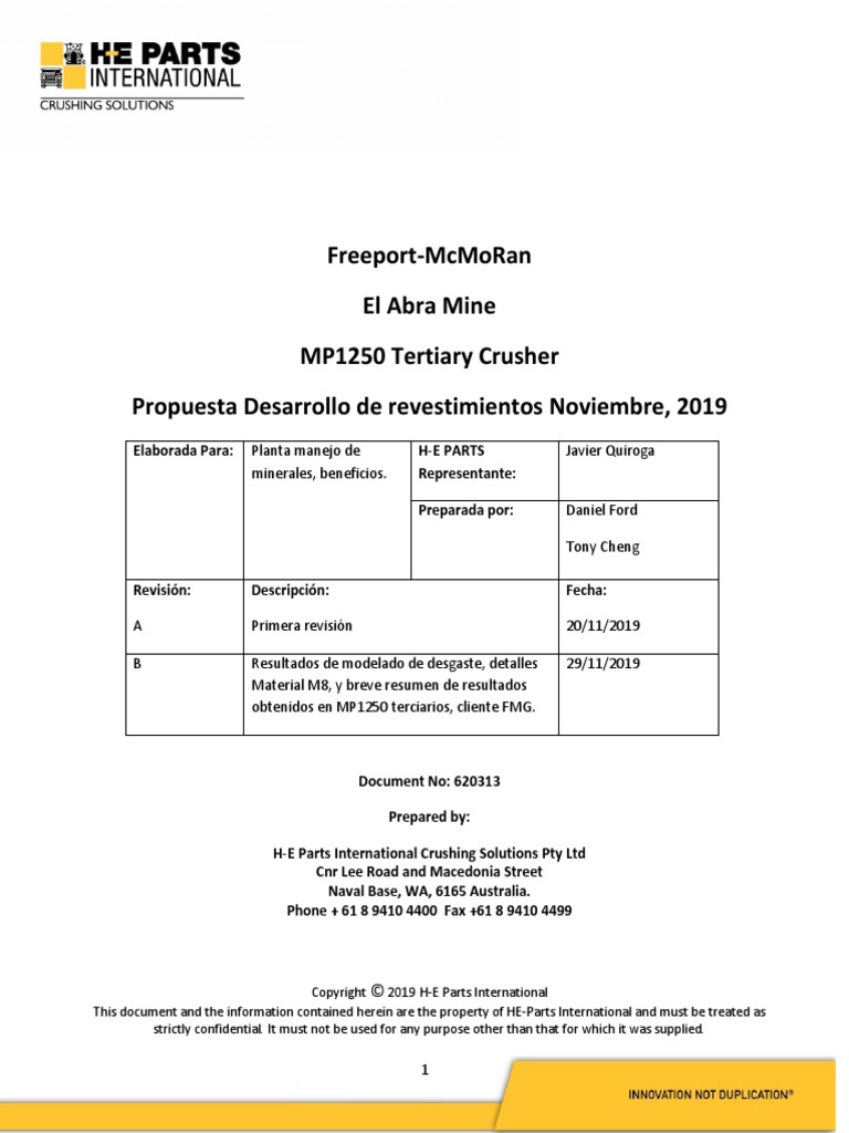 Freeport-Mcmoran El Abra Mine Mp1250 Tertiary Crusher Propuesta ...
