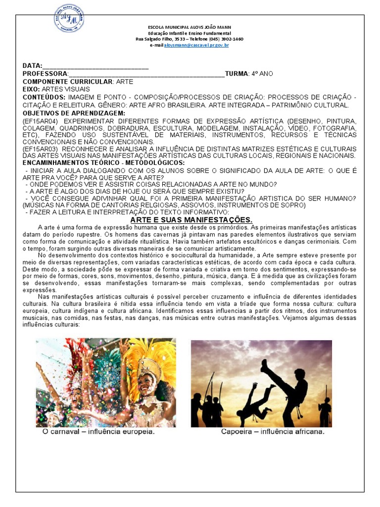 Atividades de Artes para 4º Ano | PDF | Desenho | Danças