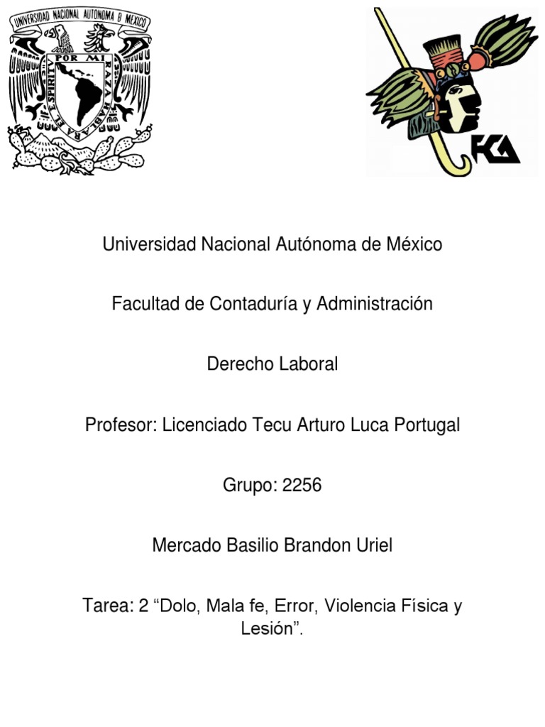 Dolo, Mala Fe, Error, Violencia Física y Lesión | PDF | Intención ...