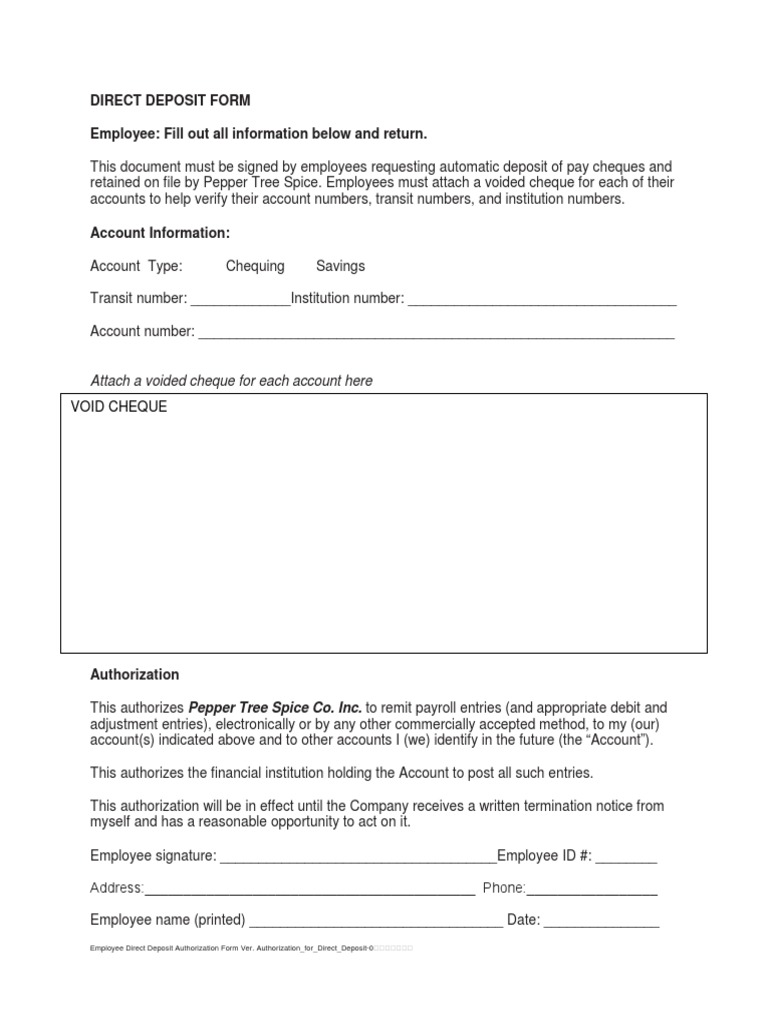 Direct Deposit Form | PDF