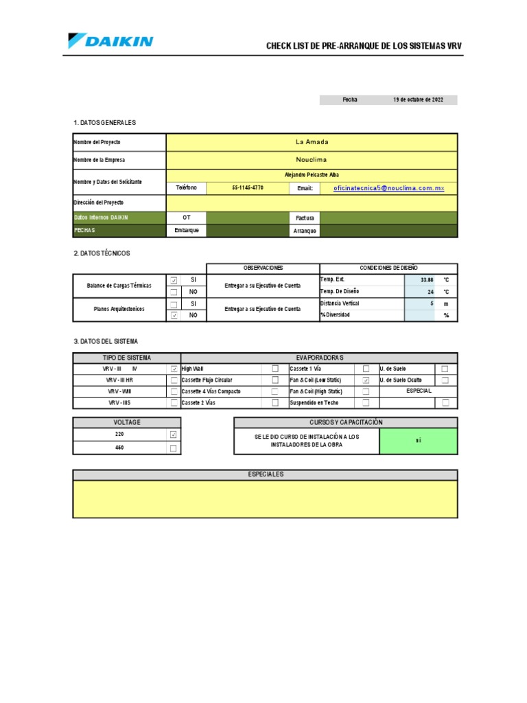 Check List Pre-arranque Sistemas VRV | PDF | Gases | Tubo vacío