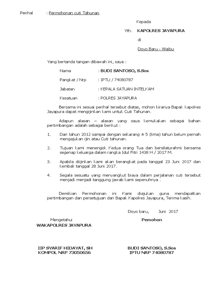 Surat Ijin Cuti 1 | PDF