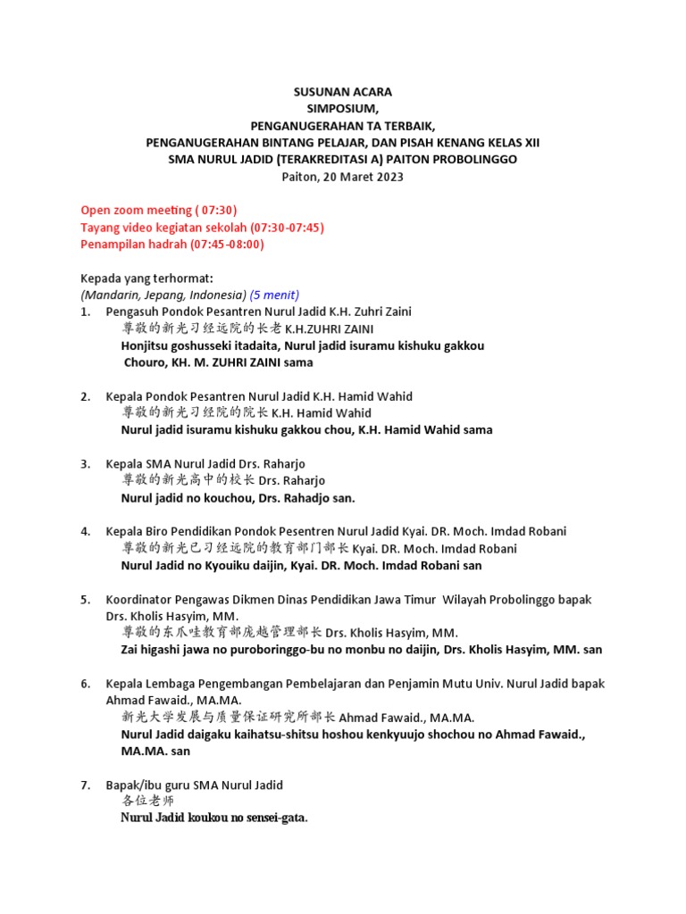 Susunan Acara Simposium 20 Maret 2023 | PDF