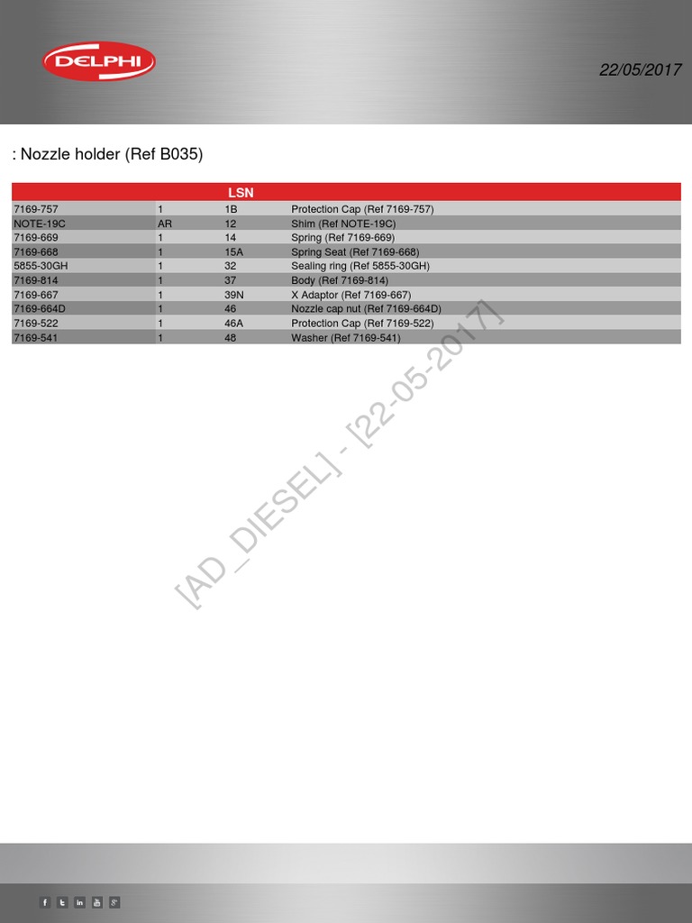 (AD - DIESEL) - (22-05-2017) :: Nozzle Holder (Ref B035) | PDF
