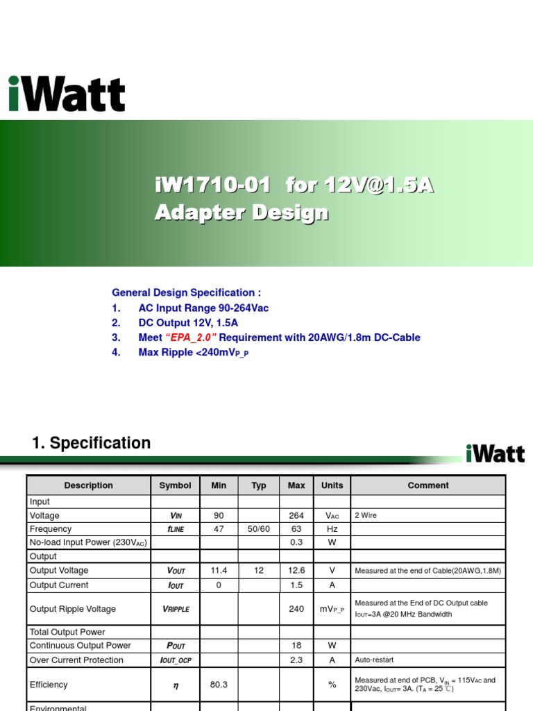 Iw1710-01 For 12V@1.5A Adapter Design | PDF | Alternating Current ...