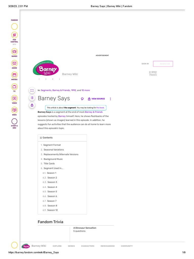 Barney Says - Barney Wiki - Fandom | PDF | Fandom