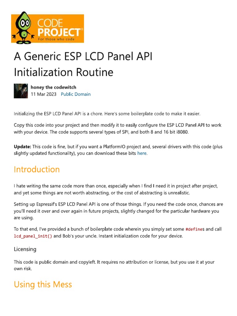 A Generic ESP LCD Panel API Initialization Routine | PDF
