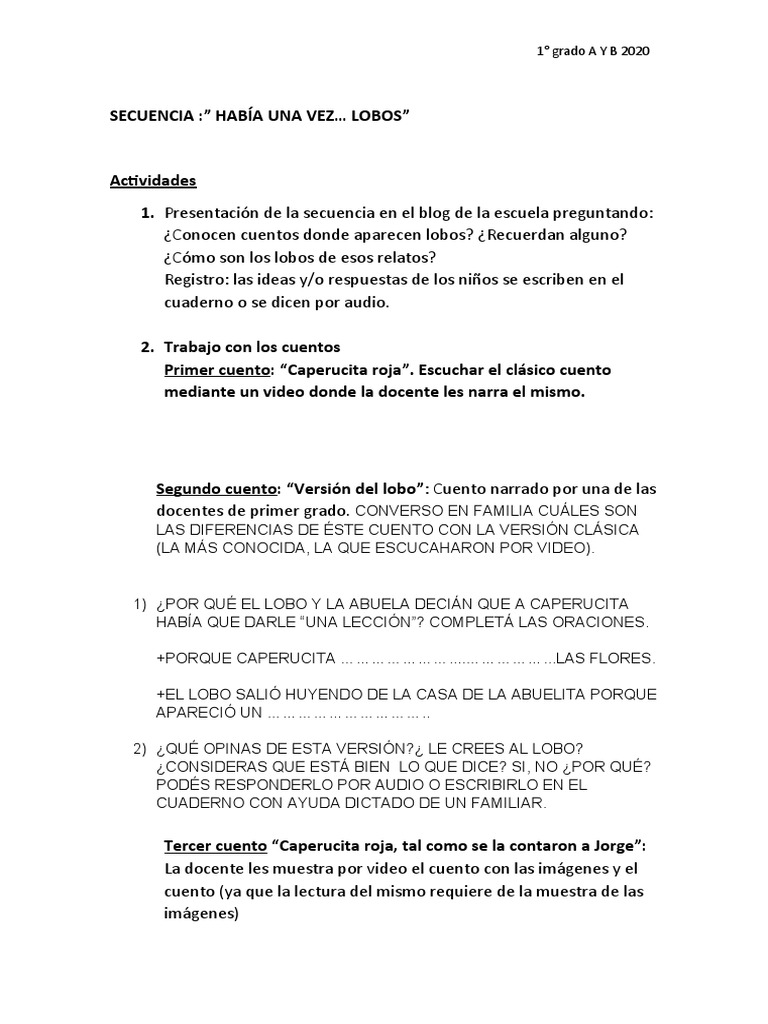 PLG - 1° - Cuentos Con Lobos - Actividades | PDF | Caperucita Roja