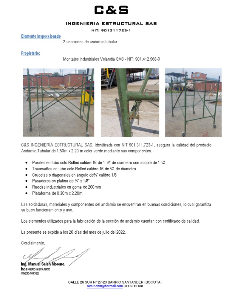 Certificación de Andamio Tubular | PDF