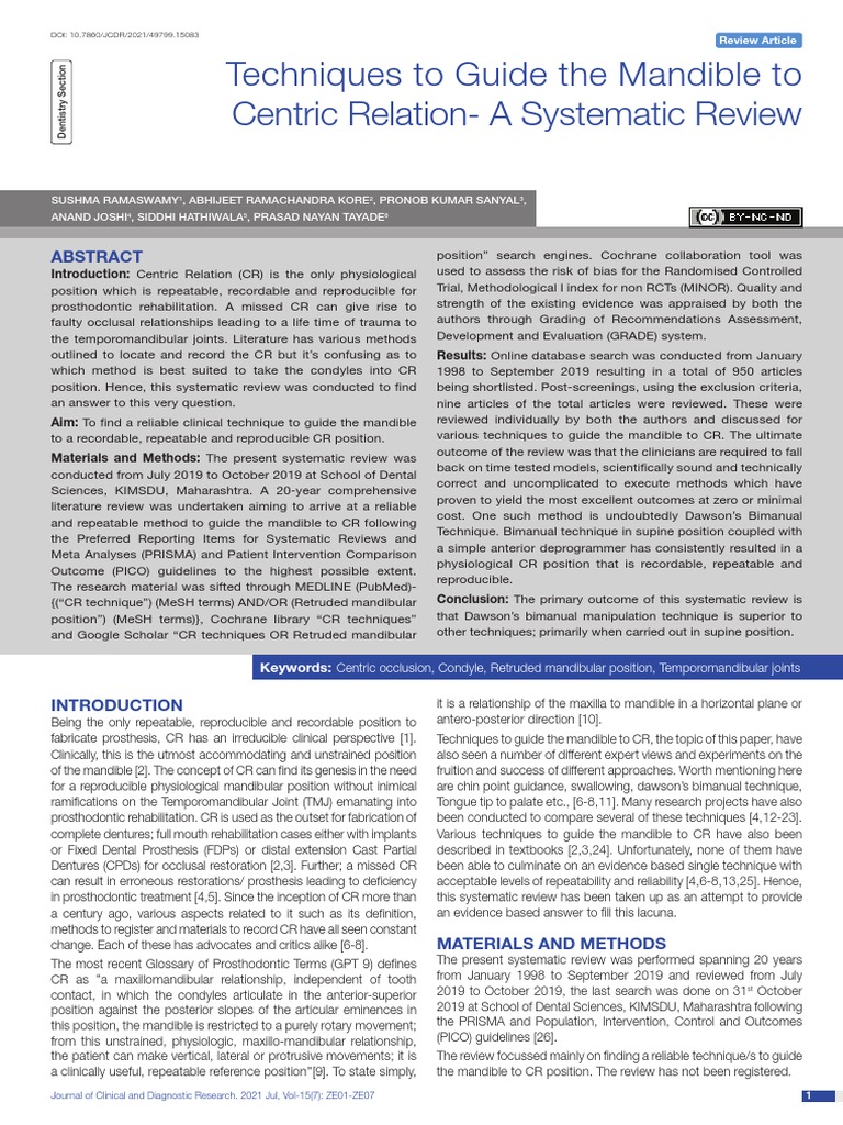 Technique To Keep in Centric Relation | PDF | Systematic Review ...