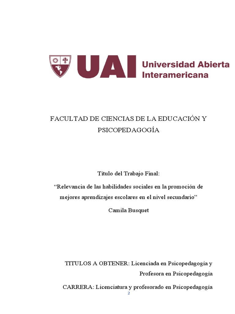 Tesis Busquet 23-8-22 | PDF | Comportamiento | Habilidades sociales