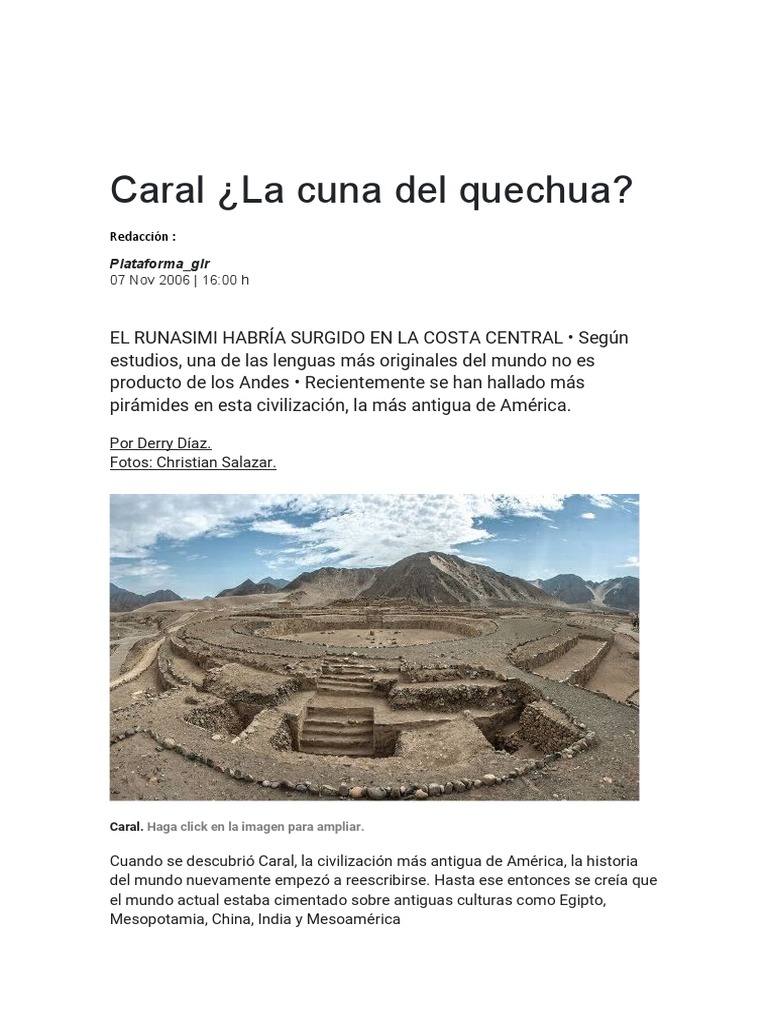 Cuna Del Quechua-Caral | PDF | Lingüística | Pueblos Indígenas de las ...