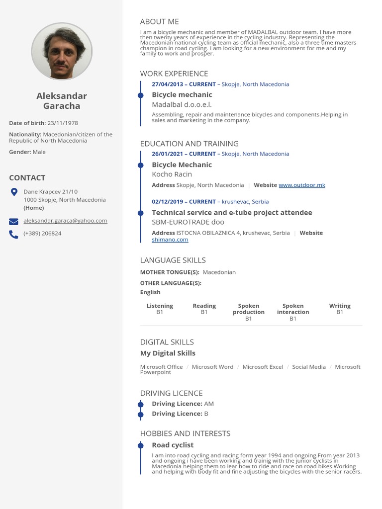 CV - Aleksandar Garacha Final | PDF | Cycle Sport | Land Transport