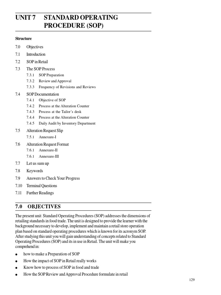 Unit 7 Standard Operating Procedure (Sop) : Structure | PDF ...