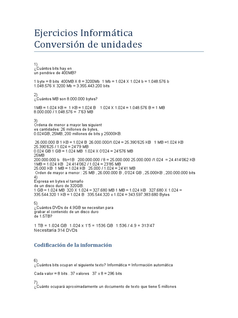 307463926-Ejercicio-Unidades Ejercicios Resultos | PDF | Poco | Byte