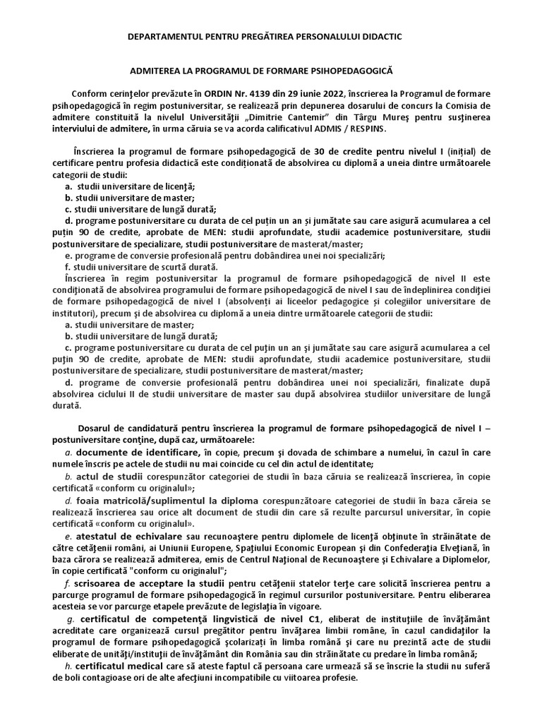 Admitere DPPD 2022 | PDF