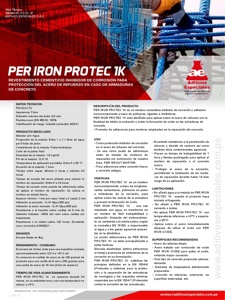 Per Iron Protec 1K: Hoja Técnica Edición 02, 3-2-22, JP Aditivos ...