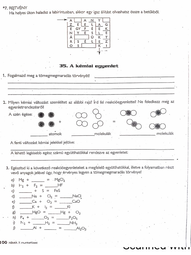 Kémiai Egyenlet Feladatok | PDF