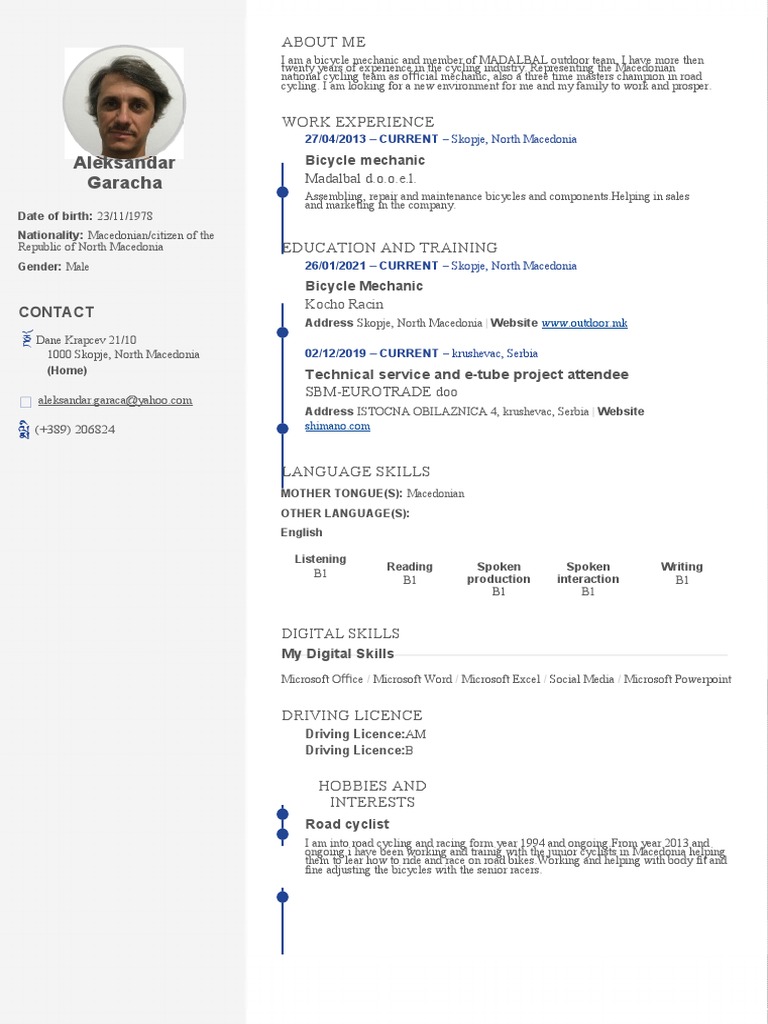 CV - Aleksandar Garacha Final | PDF | Cycle Sport | Human Powered Transport