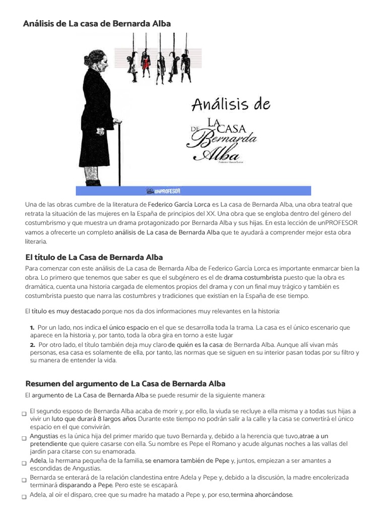 Análisis de La Casa de Bernarda Alba | PDF | Federico García Lorca