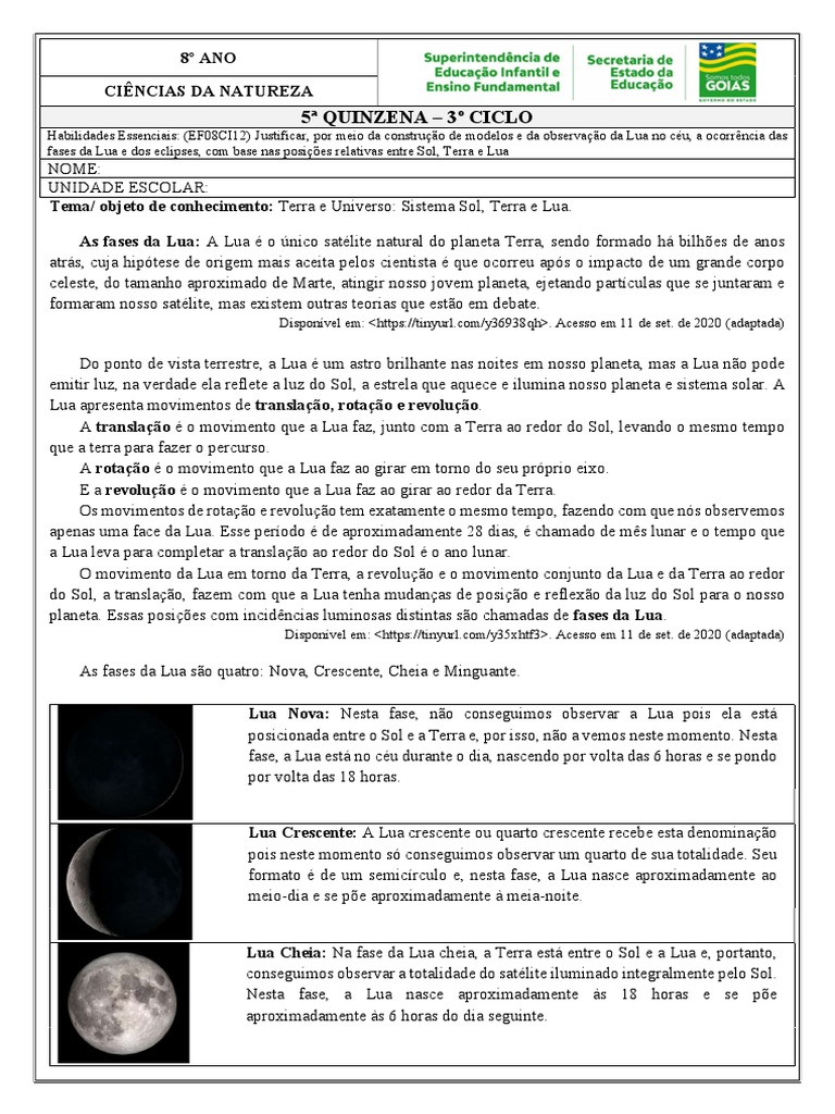 8º Ciências | PDF | Lua | Terra
