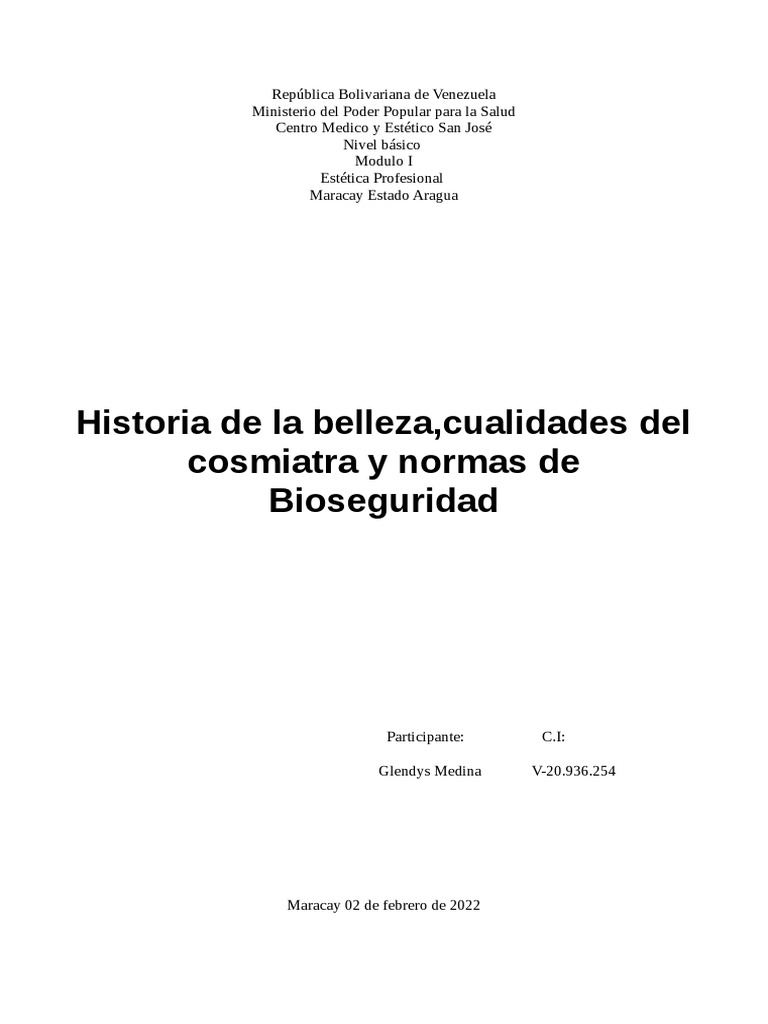 Trabajo Escrito-Historia de La Belleza-Glendys Medina | PDF | Lavado de ...
