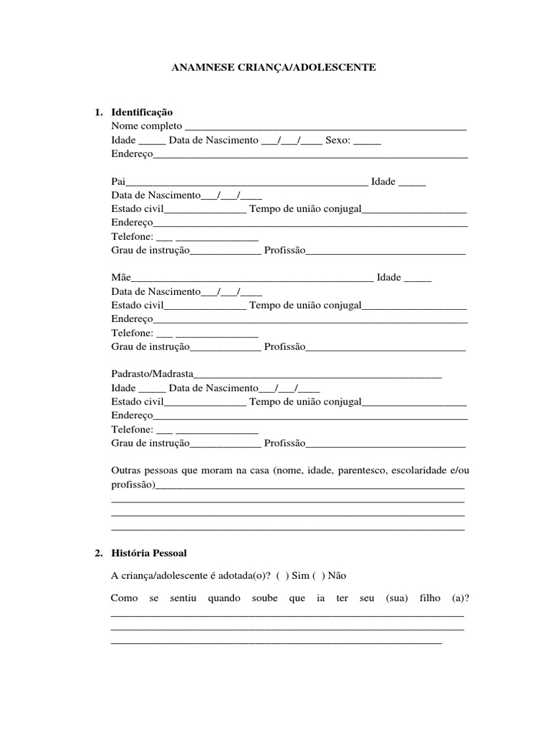 Anamnese (Modelo Se Necessário) | PDF