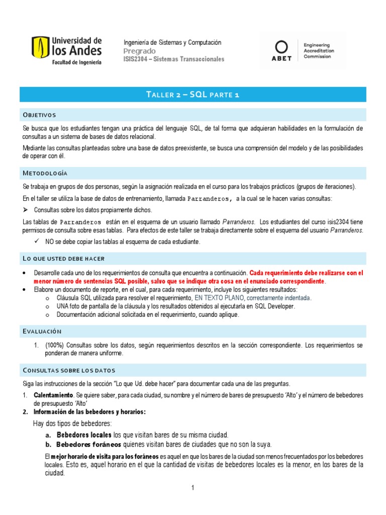 Taller 2 SQL-1 | PDF | SQL | Bases de datos