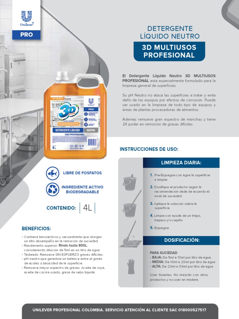 Ficha Tecnica - Detergente Liquido Neutro - 3D Multiusos | PDF | Detergente | Agua