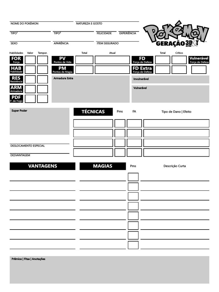 Fichas Pokémon 3d&t | PDF | Jogos | Jogos de RPG