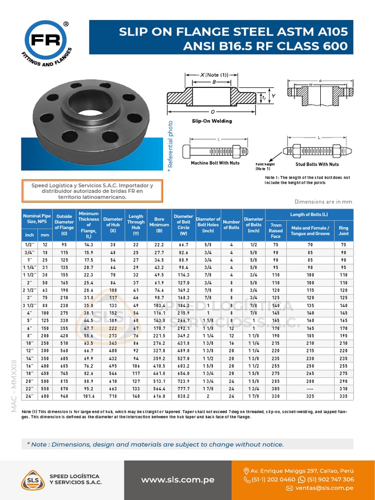 Slip On Flange Steel Astm A105 Ansi B16.5 RF Class 600 | PDF | Gas ...