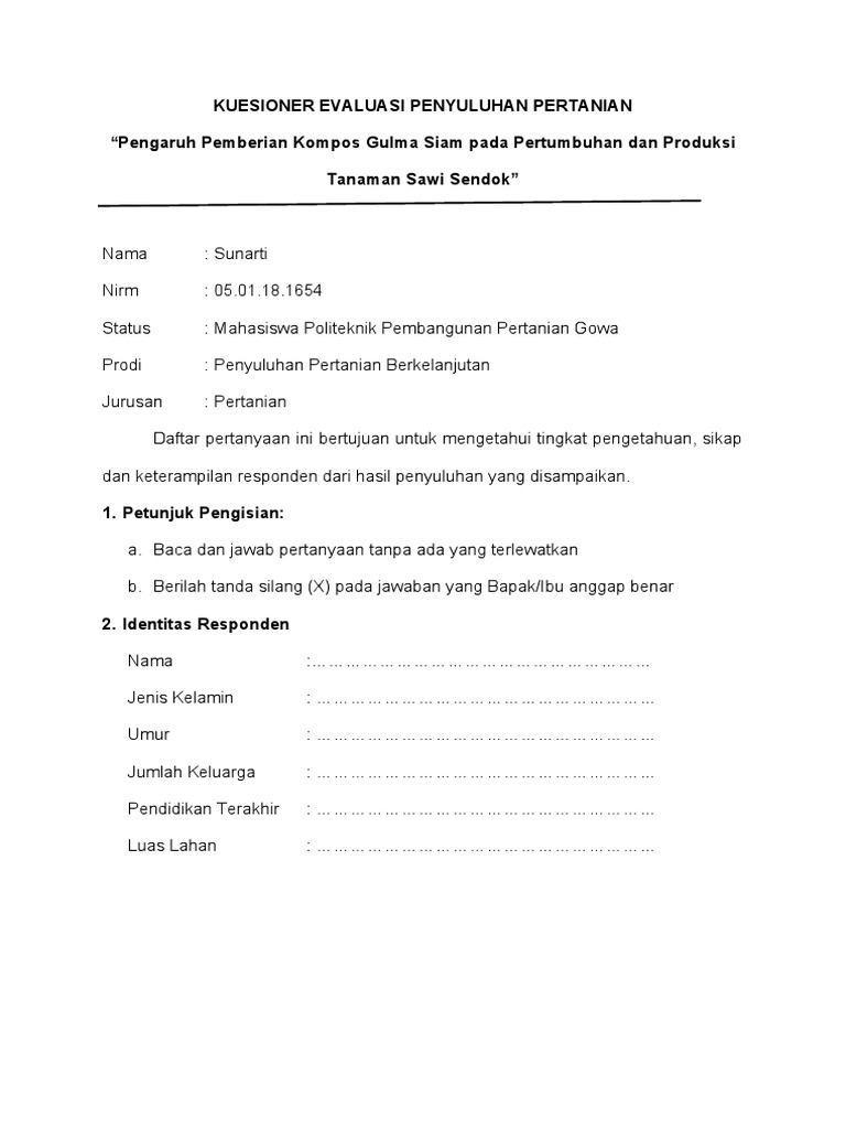 Kuesioner Evaluasi Penyuluhan Pertanian 1&2 | PDF