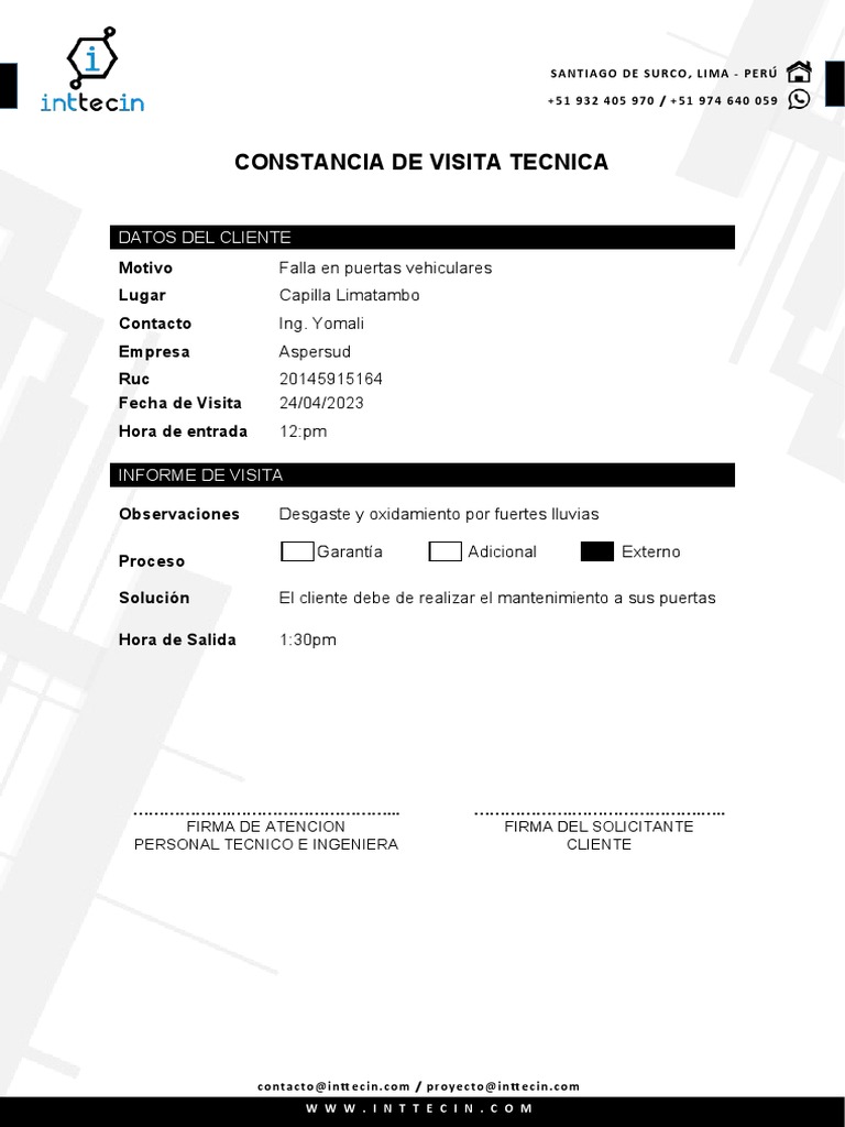 Informe de Visita Técnica a Aspersud | PDF