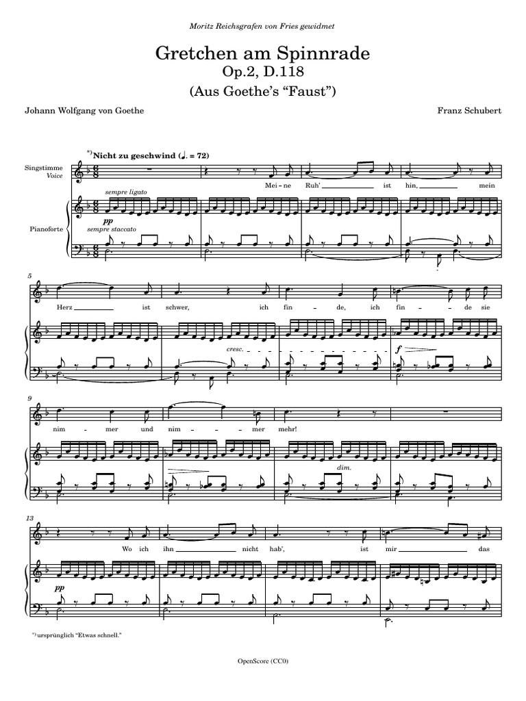 Schubert Franz Gretchen Am Spinnrade D.118 | PDF