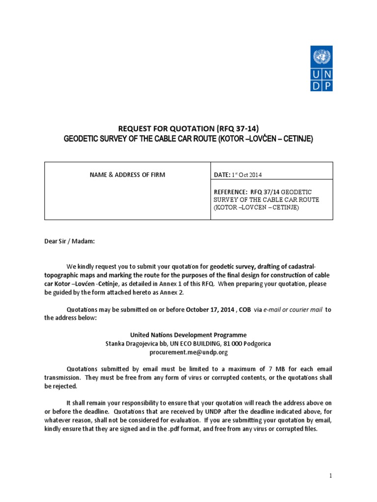 Request For Quotation (RFQ 37-14) : Geodetic Survey of The Cable Car Route (Kotor - Lovćen ...