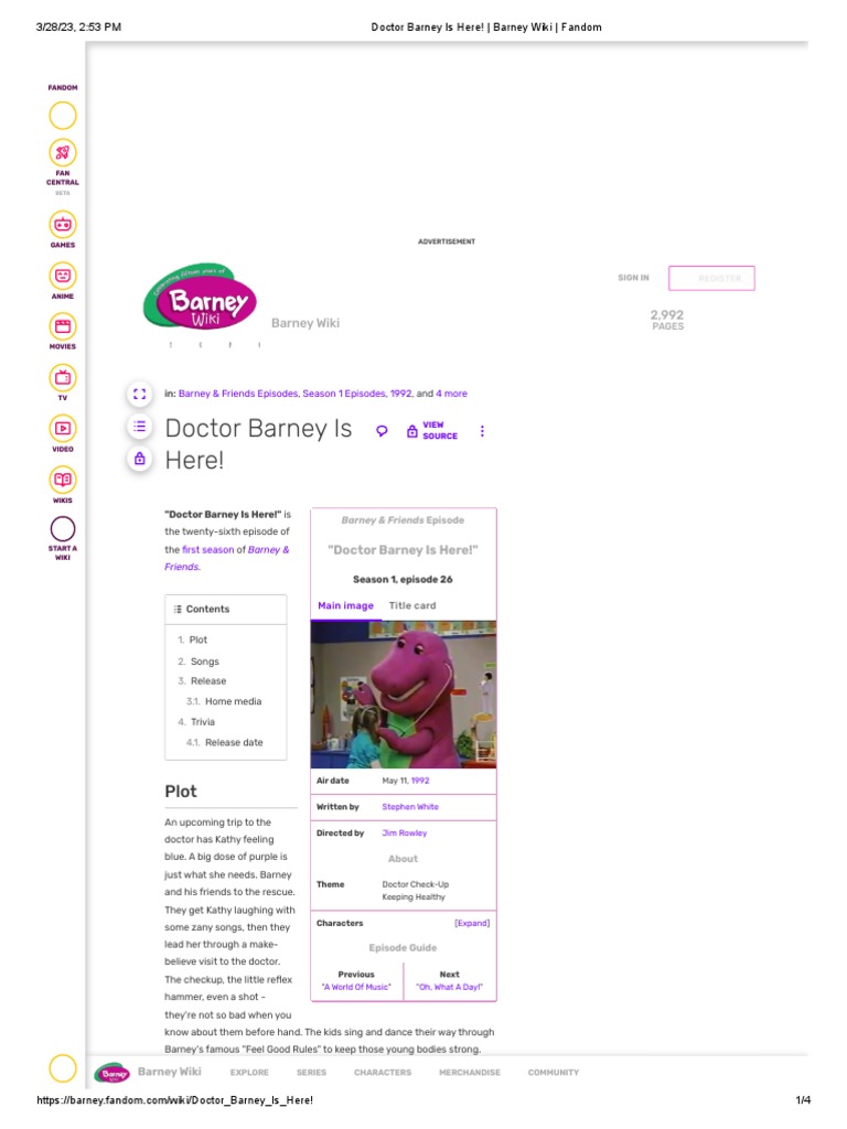Doctor Barney Is Here! - Barney Wiki - Fandom | PDF | Fandom