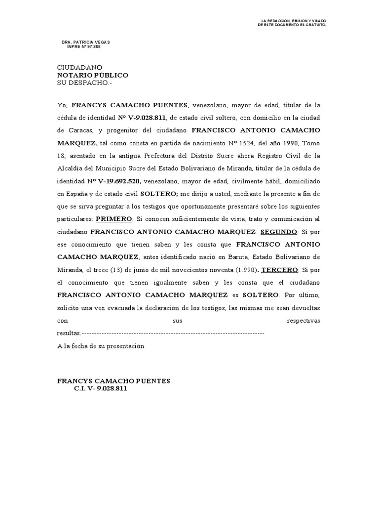 Carta de Solteria Hombre Con Apoderado | PDF