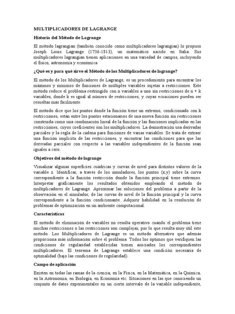 Multiplicadores de Lagrange | PDF | Matemáticas Aplicadas | Análisis matemático